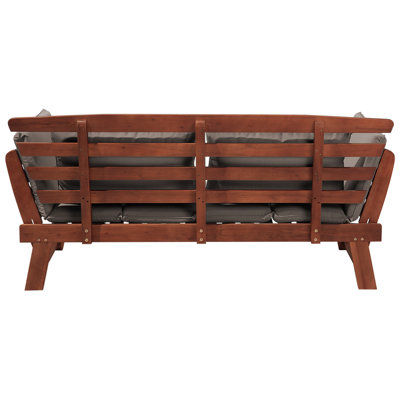 Garden Bench with Cushion PORTICI 210 cm Eucalyptus Wood Dark Brown/ Taupe