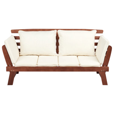 Garden Bench with Cushion PORTICI 210 cm Eucalyptus Wood Dark Brown/ White
