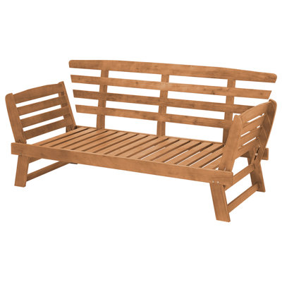 Garden Bench with Cushion PORTICI 210 cm Eucalyptus Wood Light Brown/ Taupe