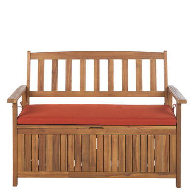 Garden Bench with Cushion SOVANA 120 cm with Storage Acacia Wood Red