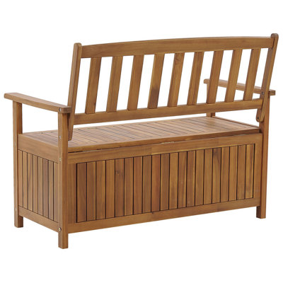 Garden Bench with Cushion SOVANA 120 cm with Storage Acacia Wood Red