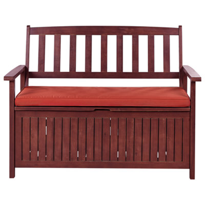 Garden Bench with Cushion SOVANA 120 cm with Storage Acacia Wood Red