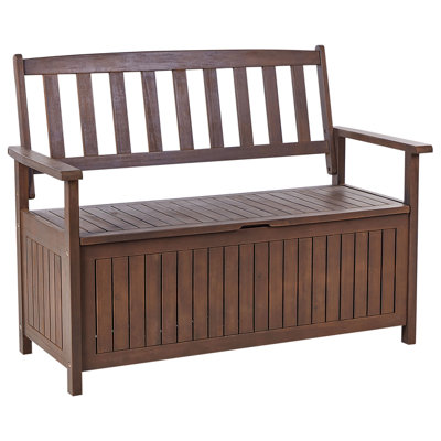 Garden Bench with Cushion SOVANA 120 cm with Storage Acacia Wood White