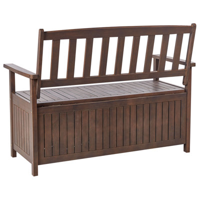Garden Bench with Cushion SOVANA 120 cm with Storage Acacia Wood White
