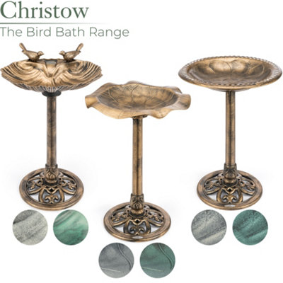 Garden Bird Bath Clam Shell Birdbath With Rustic Bronze Metal Effect ...