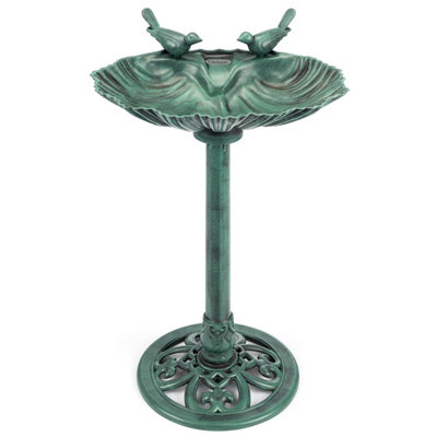 Garden Bird Bath Clam Shell Birdbath With Rustic Metal Effect Green ...