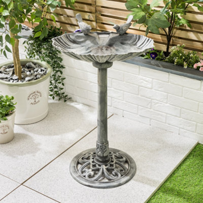 Garden Bird Bath Clam Shell Birdbath With Rustic Metal Effect Grey ...