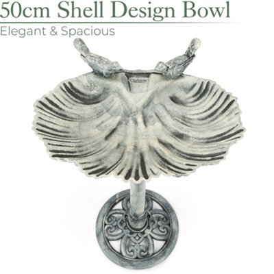 Garden Bird Bath Clam Shell Birdbath With Rustic Metal Effect Grey ...
