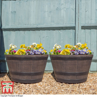 Garden Cask Wooden Effect Barrel Planter, Outdoor or Indoor Half ...