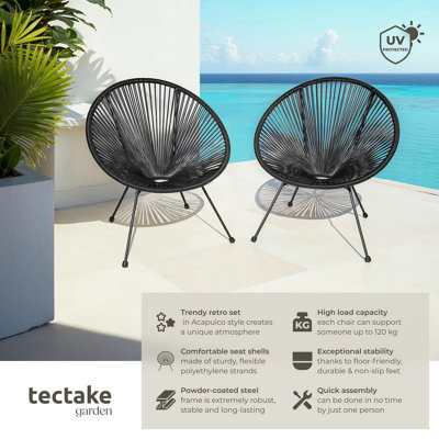Garden chairs in retro design (set of 2) - black - 1