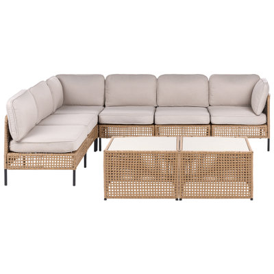 Garden Corner Sofa with Table 6 Seater OMEGANA Modular PE Rattan Light ...