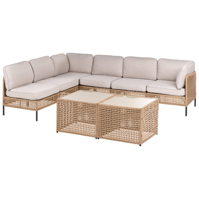 Garden Corner Sofa with Table 6 Seater OMEGANA Modular PE Rattan Light ...