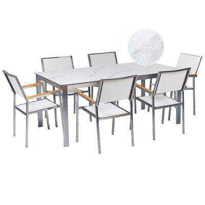 Garden Dining Set 6 Seater COSOLETO/GROSSETO Tempered Glass Marble ...