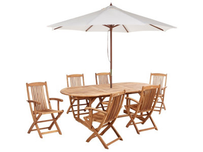 Garden Dining Set 6 Seater MAUI II with Parasol (12 Options) Acacia ...