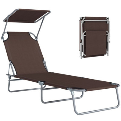 Garden Folding Chair Sun Lounger Bed Outdoor Recliner Seat w/ Sunshade