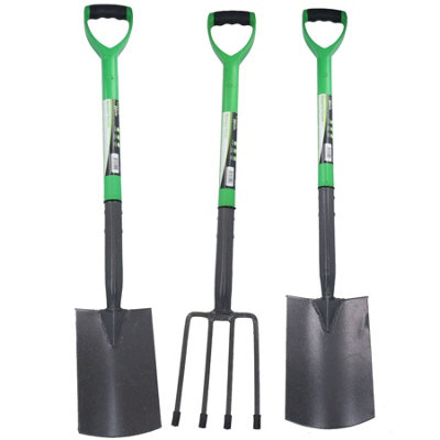 Garden Fork, Digging Spade and Border Spade Carbon Steel Blades 3pc ...