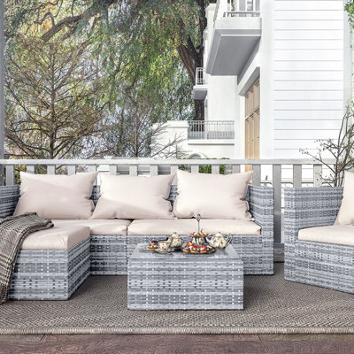 Garden Furniture Set 5PC Rattan Modular Corner Sofa Set For Lawn ...