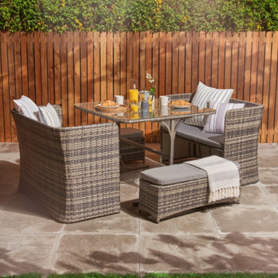Garden Furniture Set 8 Seater Cube Rattan Table Bench Chairs Set Protective Cover