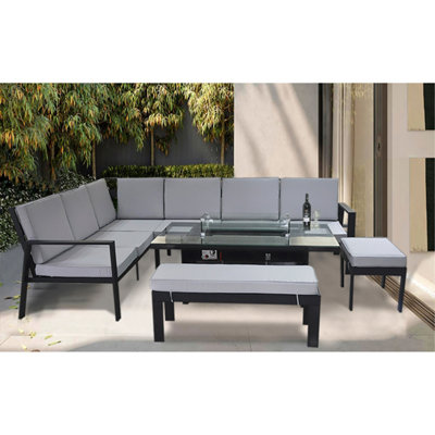 Garden Furniture Set with Fire Pit Table 10 Seater Metal Corner Patio ...