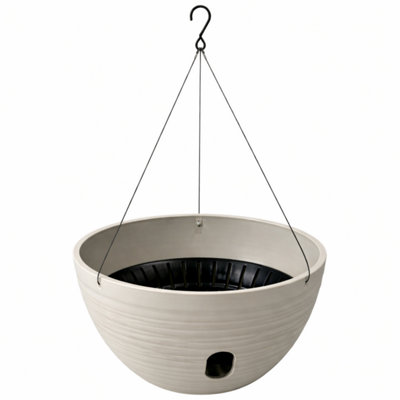 Garden Hanging Basket 12" / 30cm, Stone Grey - Round Self-Watering ...