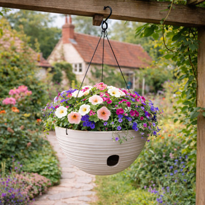 Garden Hanging Basket 12" / 30cm, Stone Grey - Round Self-Watering ...