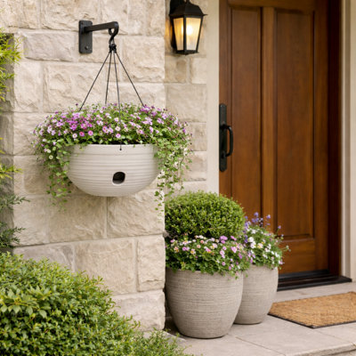 Garden Hanging Basket 12" / 30cm, Stone Grey - Round Self-Watering ...