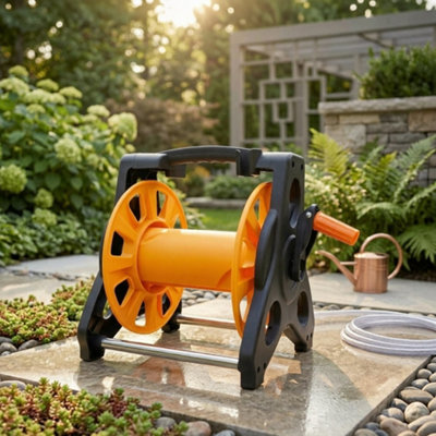 Garden Hose Reel, Hose Storage System with Nozzle Fittings without Pipe