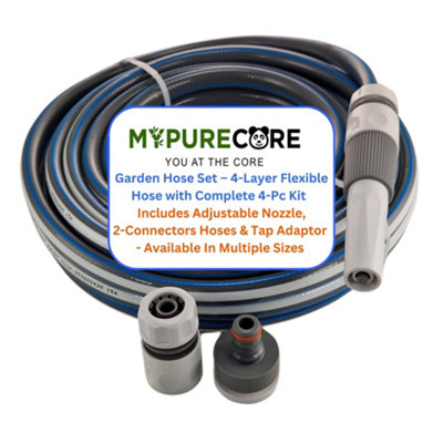 Garden Hose Set, 4-Layer Flexible Hose - Complete 4-Pc Kit, Adjustable ...