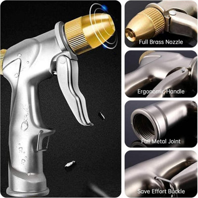 Garden Hose Spray Gun Full Brass Nozzle 100% Heavy Duty Metal Water Gun ...
