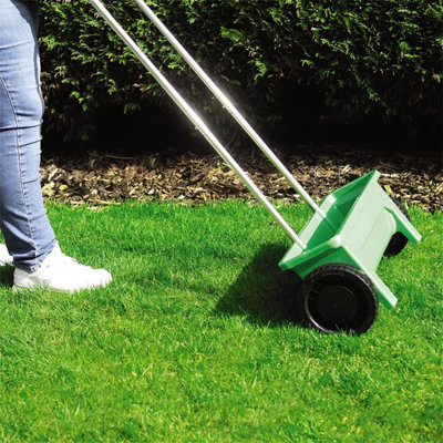Garden Lawn Seed Spreader - 12L Green Wheeled Scatter Spreader with 10 ...