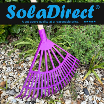 Garden Leaf Rake - 22 Tine Plastic Head & 120 cm Wooden Handle, 45 cm ...