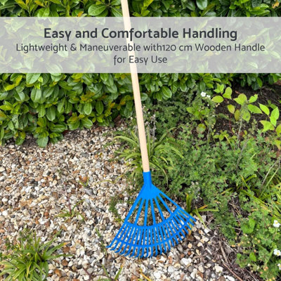 Garden Leaf Rake - 22 Tine Plastic Head & 120 cm Wooden Handle, 45 cm ...