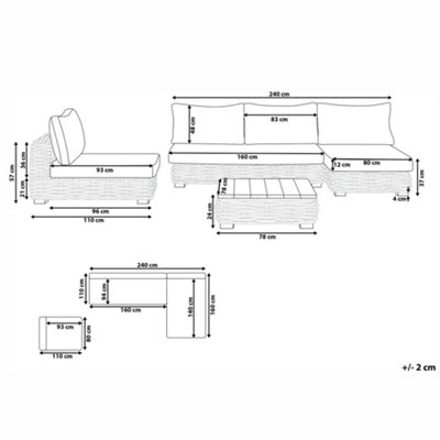 Garden Lounge Set with Table 4 Seater VARALLO Right Hand Modular Rattan ...