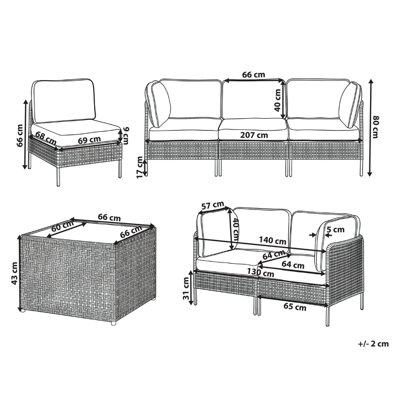 Garden Lounge Set with Table 6 Seater OMEGANA Modular PE Rattan Light Beige