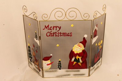 Garden Market Place Large Decorative Merry Christmas Metal Fire Guard ...
