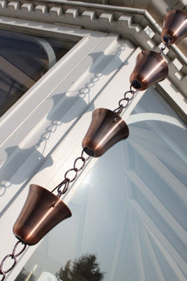 Garden Market Place Rain Chains - Metal Bell Rain Chain - Copper Plated ...