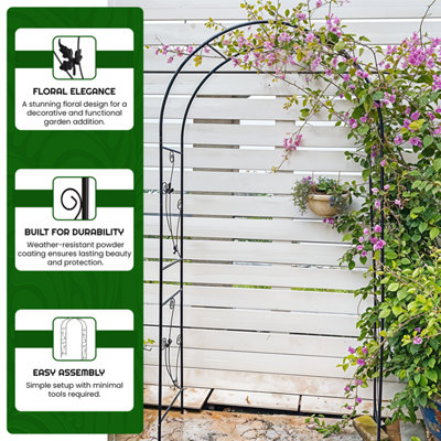 Garden Metal Garden Arch Floral Design 2.3M Arbour Trellis for Climbing ...