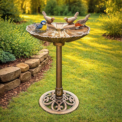 Garden Mile Large Bronze Effect Bird Bath & Feeder Stand - 79 cm ...