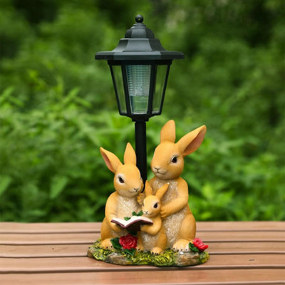 Garden Ornament Solar Powered Light Animal Rabbit Family Welcome Lamp ...