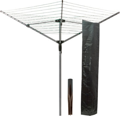 Garden Outdoor 4 Arm Rotary Clothes Dryer with Ground Spike and Woven Cover