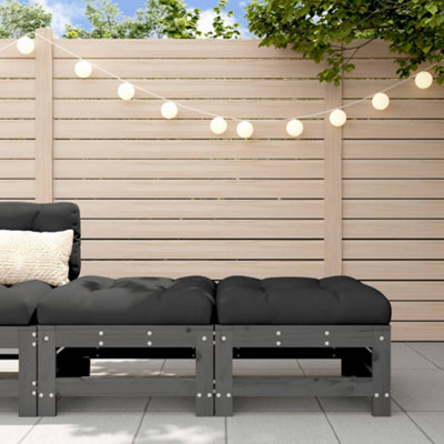 Garden Outdoor Footstools with Cushions 2pcs Grey Solid Wood Pine