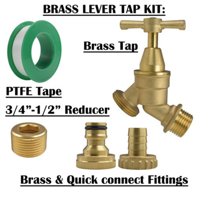 Garden Outdoor Traditional Brass Tap Kit With Ptfe Tape,Barb/Click Hose ...
