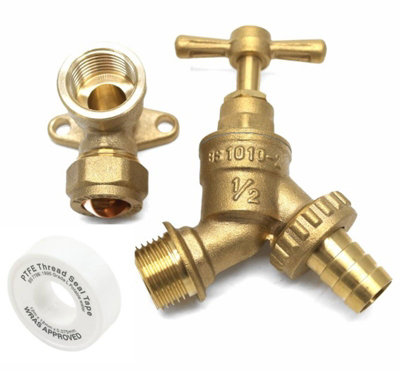Garden Outside Tap Kit / Brass Wall Plate Elbow Hose Bib Tap | DIY at B&Q
