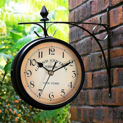 GARDEN PADDINGTON STATION DOUBLE SIDED WALL CLOCK OUTDOOR MOUNT