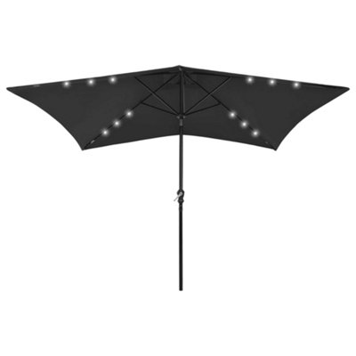 Garden Parasol with LEDs and Steel Pole Black 2x3 m