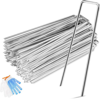 Garden Pegs 100 x 6''/150mm U-shaped multi-purpose galvanised steel ...