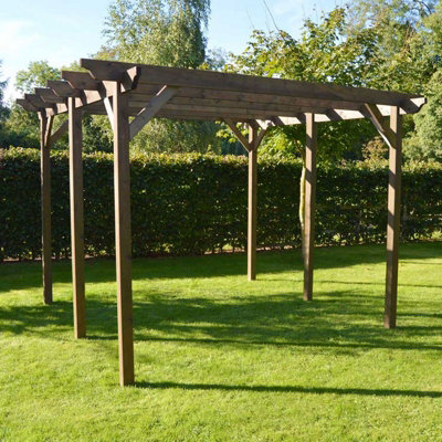 Garden Pergola 6 Posts - Wood - L300 x W660 x H270 cm - Rustic Brown