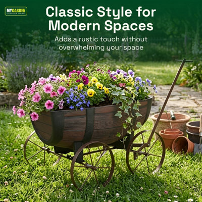 Garden Planter Wagon Wheel Decorative Flower Cart Stand With Handle ...