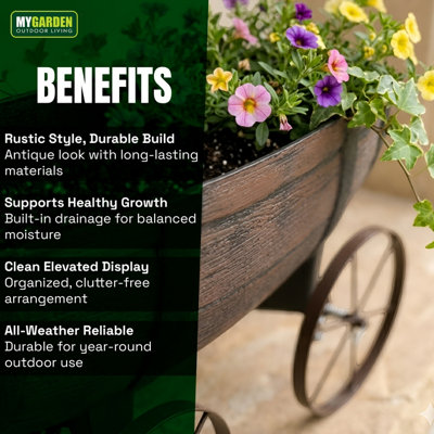 Garden Planter Wagon Wheel Decorative Flower Cart Stand With Handle ...