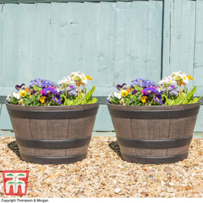 Garden Planter Wooden Effect Barrel, Outdoor Half Whiskey Cask Flower ...